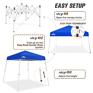 EAGLE PEAK 8x8 Slant Leg Pop-up Canopy Tent Easy One Person Setup Instant Outdoor Beach Canopy Folding Portable Sports Shelter 8x8 Base 6x6 Top (Blue)