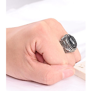 Retro Vintage Stone Rings for Men Turquoise Rings Stainless Steel Signet Biker Band Black Stone 10