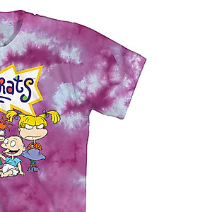 Nickelodeon Mens 90's Classic Shirt - Tie Dye Rugrats, Reptar, Ren & Stimpy, and Hey Arnold - Vintage Tie Dye T-Shirt (Blue Cloud Dye, Small)