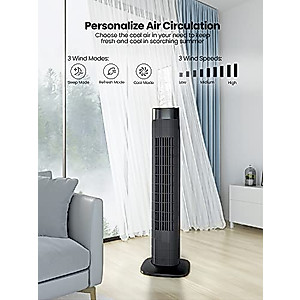 Uthfy Tower Fan for Bedroom, Quiet Oscillating Fan for Indoors with 7.5H Timer, 3 Speeds 3 Modes, Portable Standing Bladeless Fan that Blow Cold Air, for Office, Room, Living Room, 32 Inch