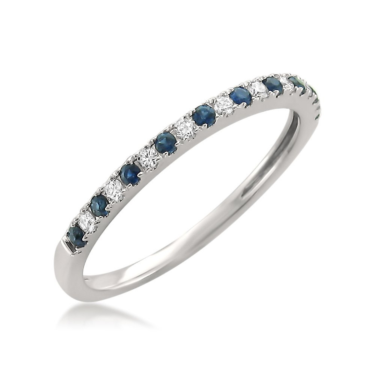 Beyond Brilliance 1/4 Carat Pave-Set Round Diamond & Blue Sapphire Wedding Band Ring in 14K White Gold (H-I, VS2-SI1)