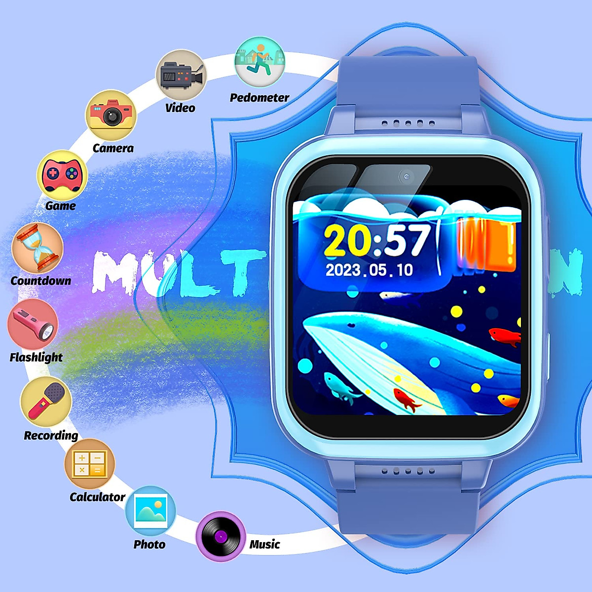 meoonley Kids Smart Watch with Puzzle Games HD Touch Screen Camera Video Music Player Pedometer Alarm Clock Flashlight Fashion Kids Smartwatch Gift for 6-13 Year Old Boys Girls Toys