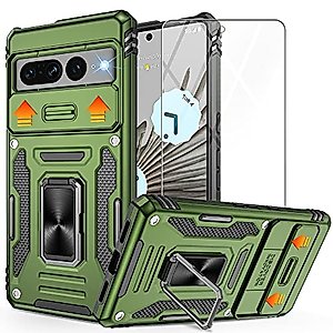 Pixel 7 Pro case, Google Pixel 7 Pro Case with Slide Camera Cover,Google Pixel 7 Pro Phone Case with HD Screen Protector， Magnetic Kickstand Case for Google Pixel 7 Pro，Green