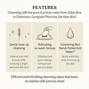 SKINFOOD Rice Cleansing Wipes - Daily Hypoallergenic Rice Nourishing Makeup Remover Tissue Wipe - Facial Skin Clear & Refreshed - Korean Beauty Face Wipes for Women - Travel Makeup Wipes (80 Sheets)
