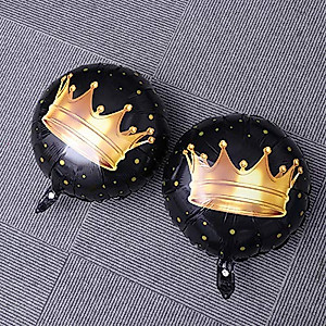 JANOU Crown Balloons 18 Inch Foil Helium Round Black Balloons Birthday Wedding Baby Shower Party Decoration Pack 10pcs