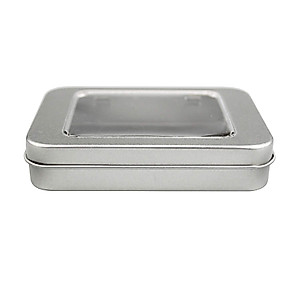 12 Pack Empty Rectangular Metal Storage Organizer Tins with Clear Window Hinged Lids for Candies, Gifts & Treasures (Silver)