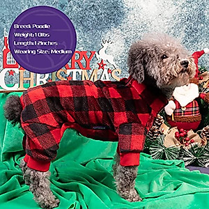 cyeollo Dog Pajamas Red Buffalo Flannel Thermal Christmas Dog Pjs Onesie Dog Clothes Doggie Small Dog Pajamas Outfits Winter Warm Cold Weather Apparel