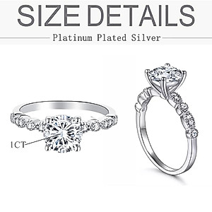 Blocaci 1-1/5 Carat (ctw) Classic Round Engagement Rings for Women Platinum Plated Silver, Moissanite Engagement Rings Wedding Anniversary Rings(size 6.5)