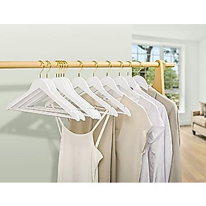 Amber Home Solid Wood Suit Coat Hangers 20 Pack, Smooth White Finish Wooden Dress Hangers with Non Slip Pant Bar, Clothes Hangers with Gold Hook & Notches for Jacket, Pant, Shirt (White+Gold, 20)