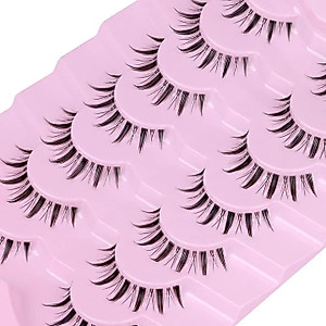 False Eyelashes Wispy Manga Lashes Natural Look Japanese Anime Lashes Manhua Effect Look Like Individual Clusters Spiky Cosplay Eyelashes with Clear Band 7 Pairs Pack by EYDEVRO