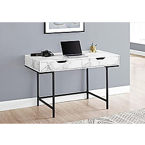 Monarch Specialties 7558 Computer Desk, Home Office, Laptop, Storage Drawers, 48" L, Work, Metal, Laminate, White Marble Look, Black, Contemporary, Modern Desk-48, 47.25" L x 23.75" W x 30" H