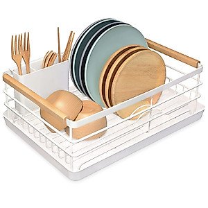 BRIAN & DANY Dish Drying Rack, Dish Racks for Kitchen Counter, Stainless Steel Dish Drainer with Removable Cutlery Holder & Drainboard, Black