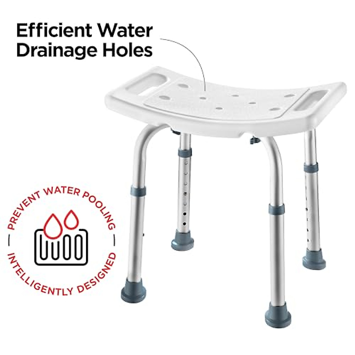 Shower Chair - with Back Scrubber & Additional Sponge - Tool Free Shower Chair for Elderly - with 8 Adjustable Heights - Portable Anti Slip Bath Chair for Elderly