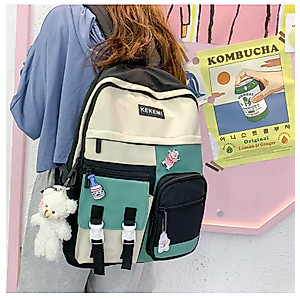 KOWVOWZ Cute Bookbag for Teen Girls Boys Kawaii Aesthetic Back to School Backpack (Green)