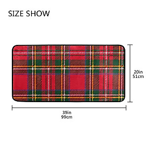 Kitchen Rugs Runner Red Green Tartan Plaid Pattern Comfort Floor Mat Bath Mats Bed Desk Bathroom Area Rug Long Doormat Carpet Home Hotel