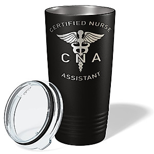 CNA Certified Nurse Assistant Gift on Black 20 oz Stainless Steel Tumbler with Lid - Insulated Cup - Travel Mug