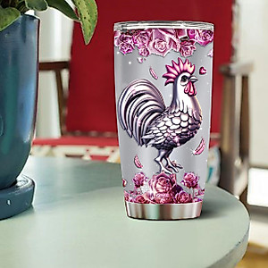 WONWIX Personalized Chicken Coffee Mug For Women Travel Drinking Cups Chickens Gifts For Mom Ladies Jewelry Birthday Christmas Valentine Mothers Day 20oz Stainless Steel Tumblers With Lids