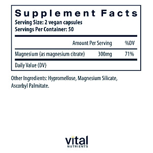 Vital Nutrients Magnesium Citrate 150mg | Promotes Relaxation | Supports Sleep, Bone, Heart, Muscle, Kidney, & Nerve Health* | Vegan Supplement | Gluten, Dairy, Soy Free | 100 Capsules