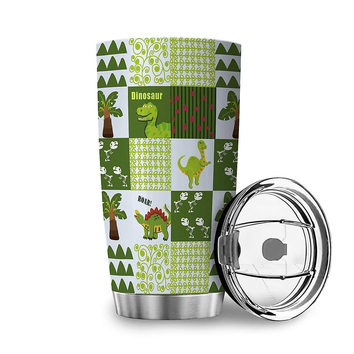 Tumbler Cartoon Dinosaur Tree Stainless Steel Coffee Travel Mug With Flip Lid Leak Proof Travel Tumbler Hot And Cold Drinks Thermal Cup Tea Wine Cups For Office Cartoon Dinosaur Tree 20oz