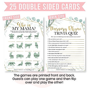 25 Greenery Animal Matching, 25 Nursery Rhyme Game, 25 Who Knows Mommy Best, 25 Baby Prediction And Advice Cards - 4 Double Sided Cards, Baby Shower Party Supplies