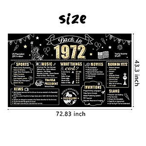 Large 51st Birthday Banner Backdrop Decorations for Men Women, Black Gold Back in 1972 51 Birthday Sign Party Supplies, Happy Fifty-one Birthday Background Decor for Outdoor Indoor