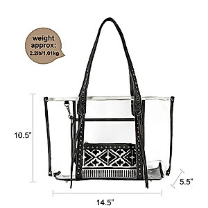 Montana West Aztec Collection Clear Tote Bag with Detachable Wristlet Vegan Leather Purses Western Large 2 in 1 Transparent Shoulder Handbag for Women MW1122-8317BK