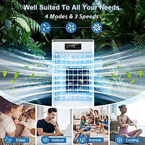 Portable Air Conditioners, Fast Cooling Evaporative Air Cooler, Portable AC for Room w/Lock, 4 Mode/3 Speed/Timer, 1.5 Gal Swamp Cooler with Remote, Windowless Air Conditioner for Bedroom Garage