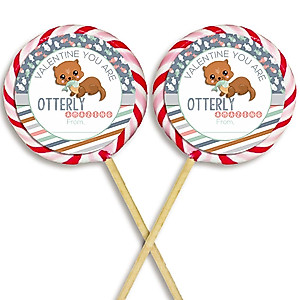Adorable Otter Otterly Amazing Valentine Party Favor Sticker Labels for Girls, 40 2" Party Circle Stickers by AmandaCreation, Great for Classroom Valentines, Envelope Seals, Gifts & Treats
