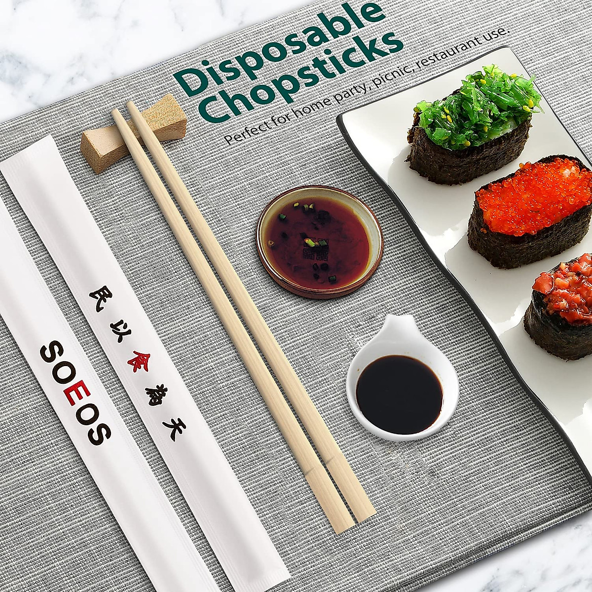 Soeos Premium Disposable Bamboo Chopsticks (Approx. 100 sets), Japanese Disposable Chopsticks Bulk, 9'' Chopsticks.