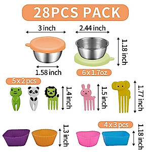 Qefuna 12 Pcs Silicone Lunch Box Dividers, 10PCS Food Picks, 6x1.7 oz Salad Dressing Container To Go, Lunch Accessories for Bento Box