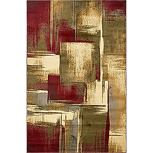 Unique Loom Barista Collection Modern, Abstract, Urban, Distressed, Rustic, Warm Colors Area Rug, 5 ft x 8 ft, Multi/Olive