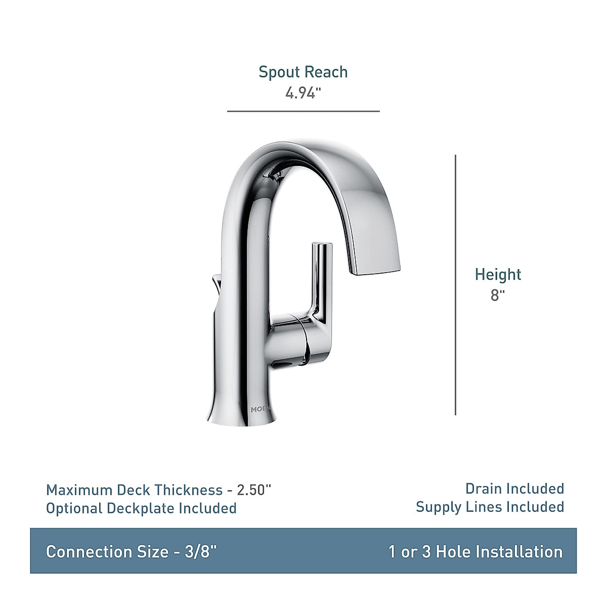 Moen Doux Brushed Nickel One-Handle High Arc Laminar Stream Bathroom Faucet, Modern Bathroom Sink Faucet, S6910BN