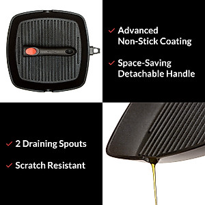 Ausker - Grill Pan, Non Stick for Perfectly Cooked Meat and Steak, Works on any Hob including Induction, Electric and Gas (28cm x 28cm)