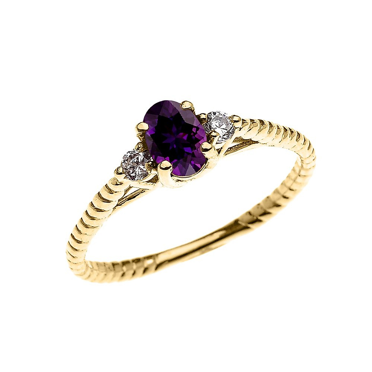 10k Yellow Gold Dainty Amethyst Solitaire Rope Design Engagement/Promise Ring (Size 6)