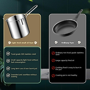 Deep Fryer Pot with Basket, 2Pcs/Set Deep Fryer Pan Stainless Steel Chip Pan with Handle Uncoated Mirror Polished Brushed Frying Pots for French Fries Chicken Wings