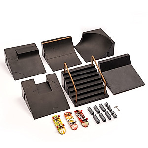 Fingerboard Skatepark Park Ramp Toys Skate Park Kit Ramp Parts for Finger Skateboard Ultimate Parks Training Props With 6 Finger Deck and 3 Finger Skateboard Fun Finger Skate Toys for Kids & Adults