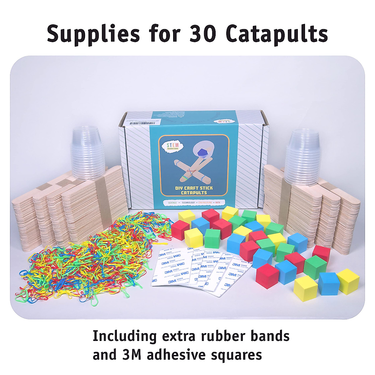Craft Stick Catapults Kit – Supplies for 30 Catapults, Complete STEM Project for Kids with Instructions
