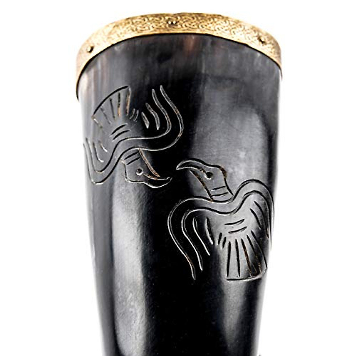 Mythrojan THE BIRD OF PREY Viking Drinking Horn with Brown Leather holder Authentic Medieval Inspired Viking Wine/Mead Mug – Polished Finish