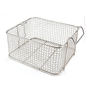JUNXIAN Deep Frying Basket Stainless Steel Hanging Steel Fryer Food Fryer Basket Strainer Plastic Handle Square Removable Kitchen Cooking Tools Frying Net