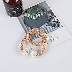 BSitVoik Magnetic Curtain TieBacks with Pearls, Modern Curtain Holdbacks Strap, Pearl Ball Home Office Curtain Buckle, Weave Clips Rope Straps Holder for Big, Wide or Thick Drapries(Grey)