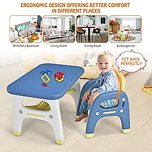 HONEY JOY Kids Table and Chair Set, Dinosaur Shape Children Activity Table and 1 Chair for Art Craft, Building Blocks, 2-Piece Toddler Furniture Set for Daycare Playroom, Gift for Boys Girls