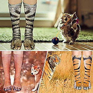 4 Pairs Animal Paw Socks Unisex 3D Print Cat Dog Tiger Novelty Stockings for Women Men White Elephant Gag Gifts Prank Christmas Party Favors