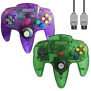 ZeroStory Classic N64 Controller, Wired N64 Controller Joystick with 5.9 Ft N64 AV Cable for N64 Video Game Console (Transparent Blue and Transparent Purple)