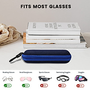 molshine 3 Pieces Portable Denim Glasses Case,Travel Zipper Eyeglasses Case with Hook for Students Women Men Girl (Blue&White&Red)