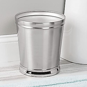 mDesign Decorative Metal Round Small Trash Can Wastebasket, Garbage Container Bin - for Bathrooms, Powder Rooms, Kitchens, Home Offices - Durable Solid Steel, Non-Slip Base - Brushed/Chrome