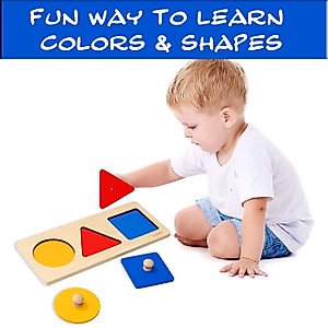Magnetic Wooden Montessori Knob Puzzle - 3 Jumbo Shapes - Learn Colors & Shape – Baby & Toddler Development Toy