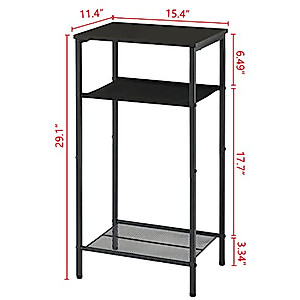 Hoctieon 3 Tier End Table, Telephone Table, Tall Side Table with Storage, Small Nightstand for Small Spaces, Metal Frame, For Living Room, Bedroom, Sofa Couch, Hall, Easy Assembly, Black