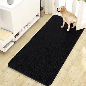 OLANLY Dog Door Mat for Muddy Paws 47x24, Absorbs Moisture and Dirt, Absorbent Non-Slip Washable Mat, Quick Dry Chenille, Mud Mat for Dogs, Entry Indoor Door Mat for Inside Floor, Black
