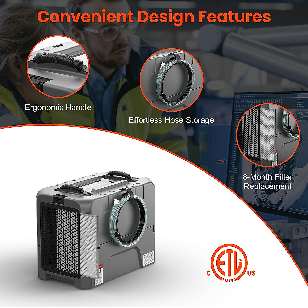 Abestorm Commercial Dehumidifiers with Pump, LGR 180 PPD Dehumidifier for Crawl Space, Basement, Large Space, Industrial Dehumidifier for Large Room or Warehouse