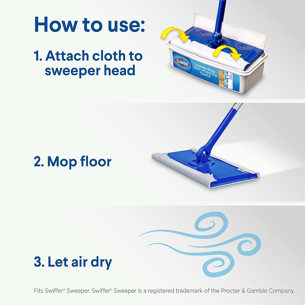 Clorox Disinfecting Wet Mopping Cloths, Disposable Mop Heads, Multi-Surface Floor Mop, Rain Clean Scent, 24 Wet Refills (Pack of 2)